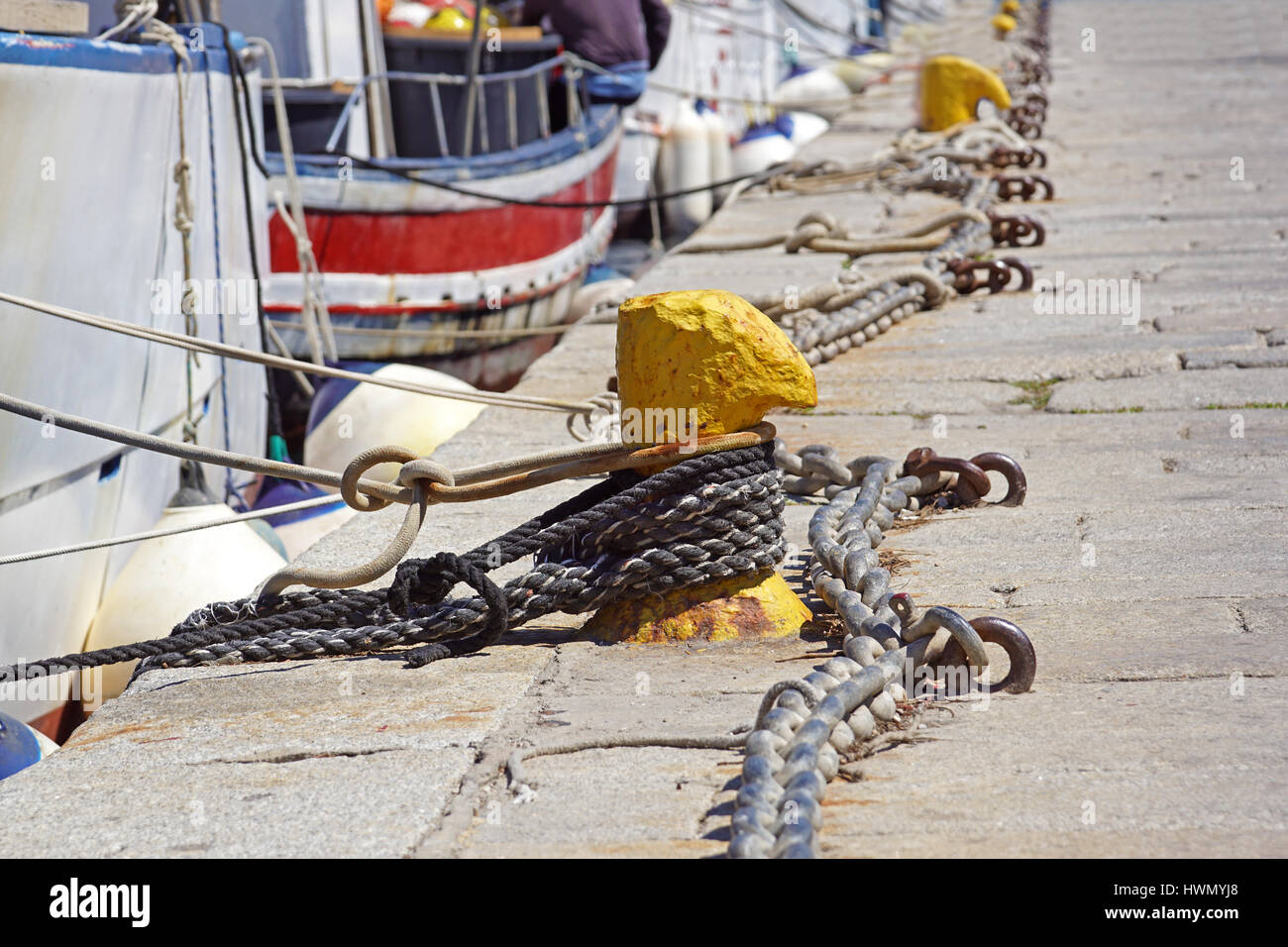 nautical anchor chains on the pier Stock Photo - Alamy