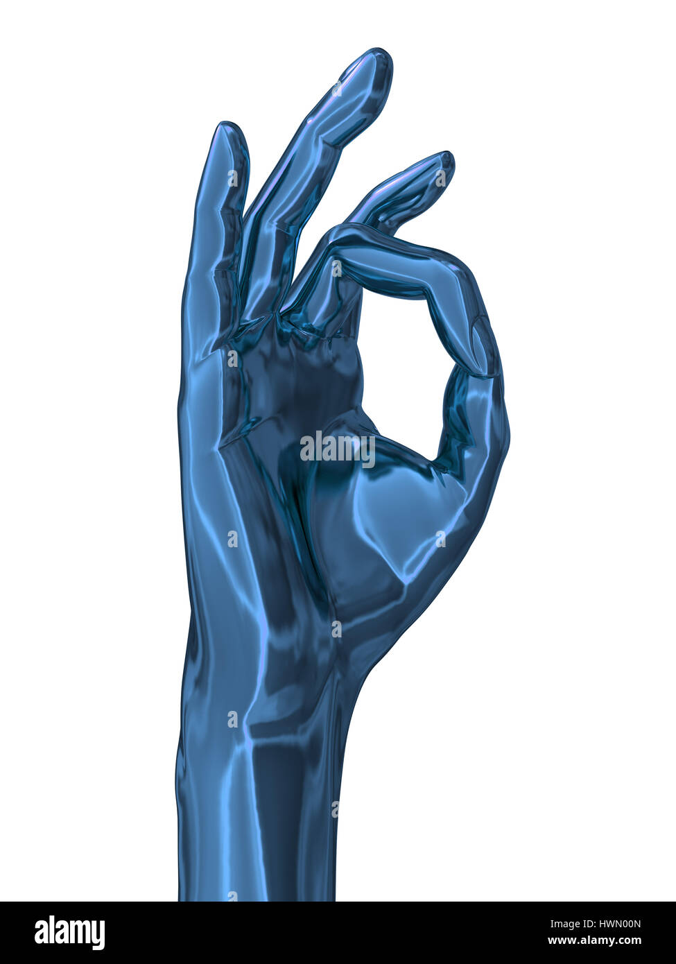 3d illustration of blue metal hand with okay gesture Stock Photo - Alamy