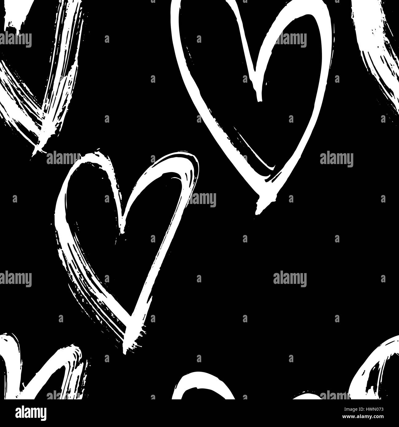 Abstract seamless heart pattern. Ink illustration. Black and white ...