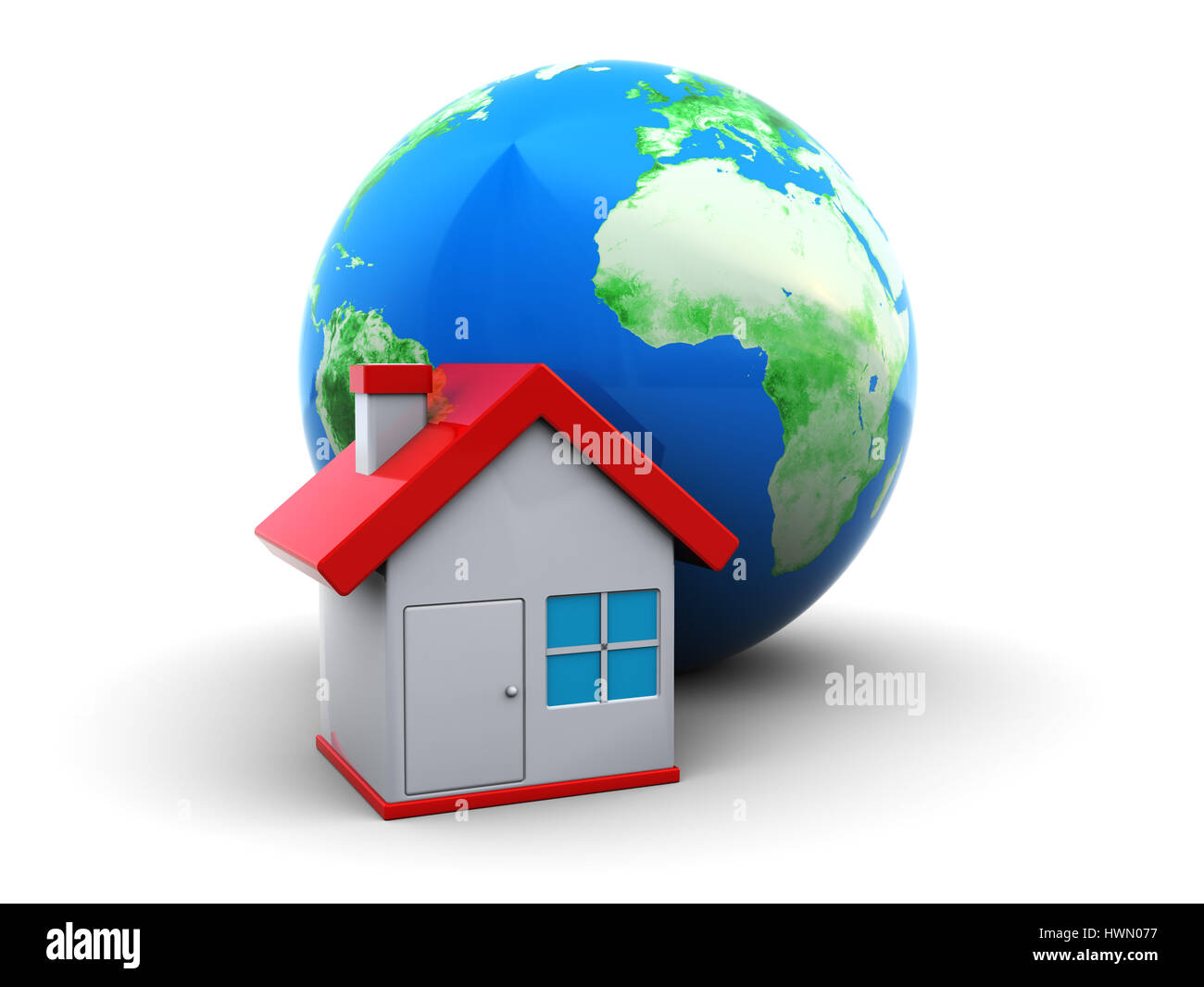 3d illustration of home icon or symbol with earth globe Stock Photo - Alamy