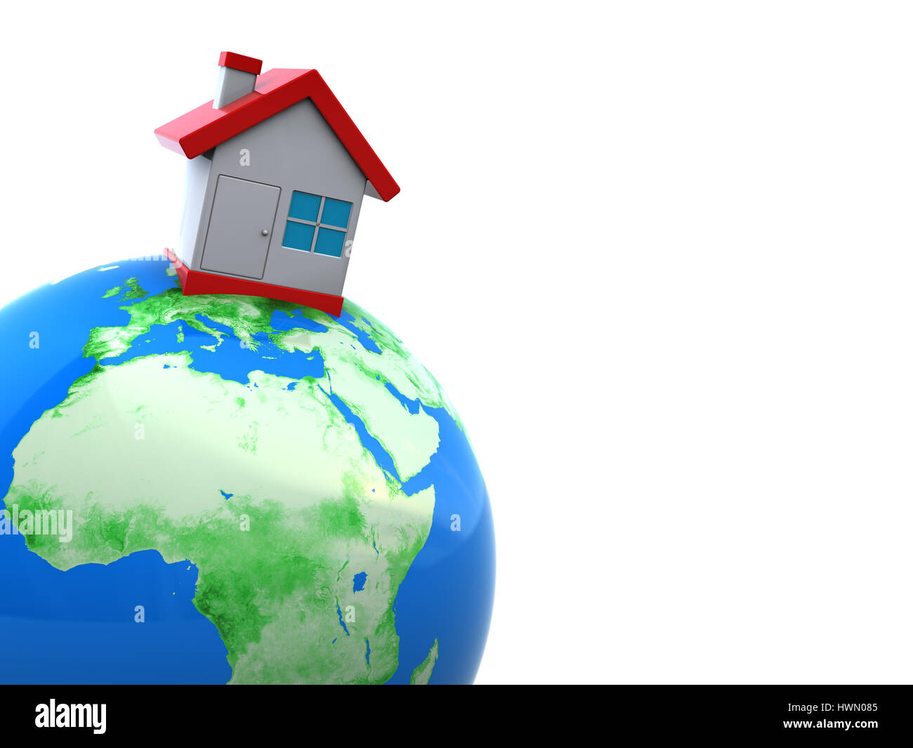 3d illustration of earth globe with house on it Stock Photo - Alamy