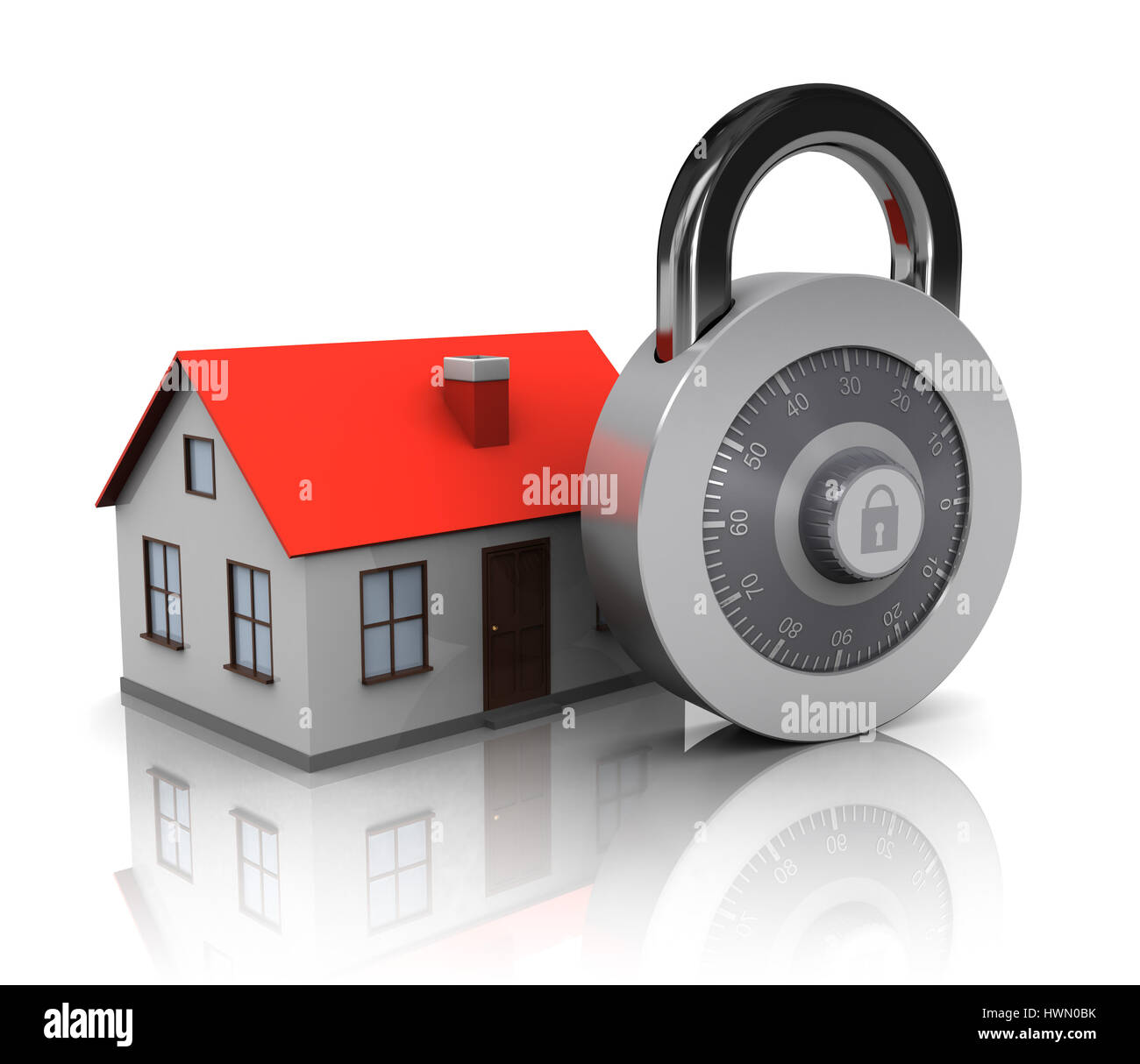 3d illustration of house and combination lock, security system concept ...