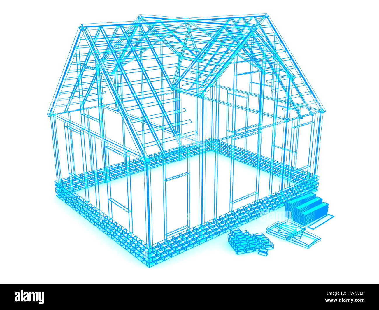 abstract 3d illustration of house frame design Stock Photo - Alamy