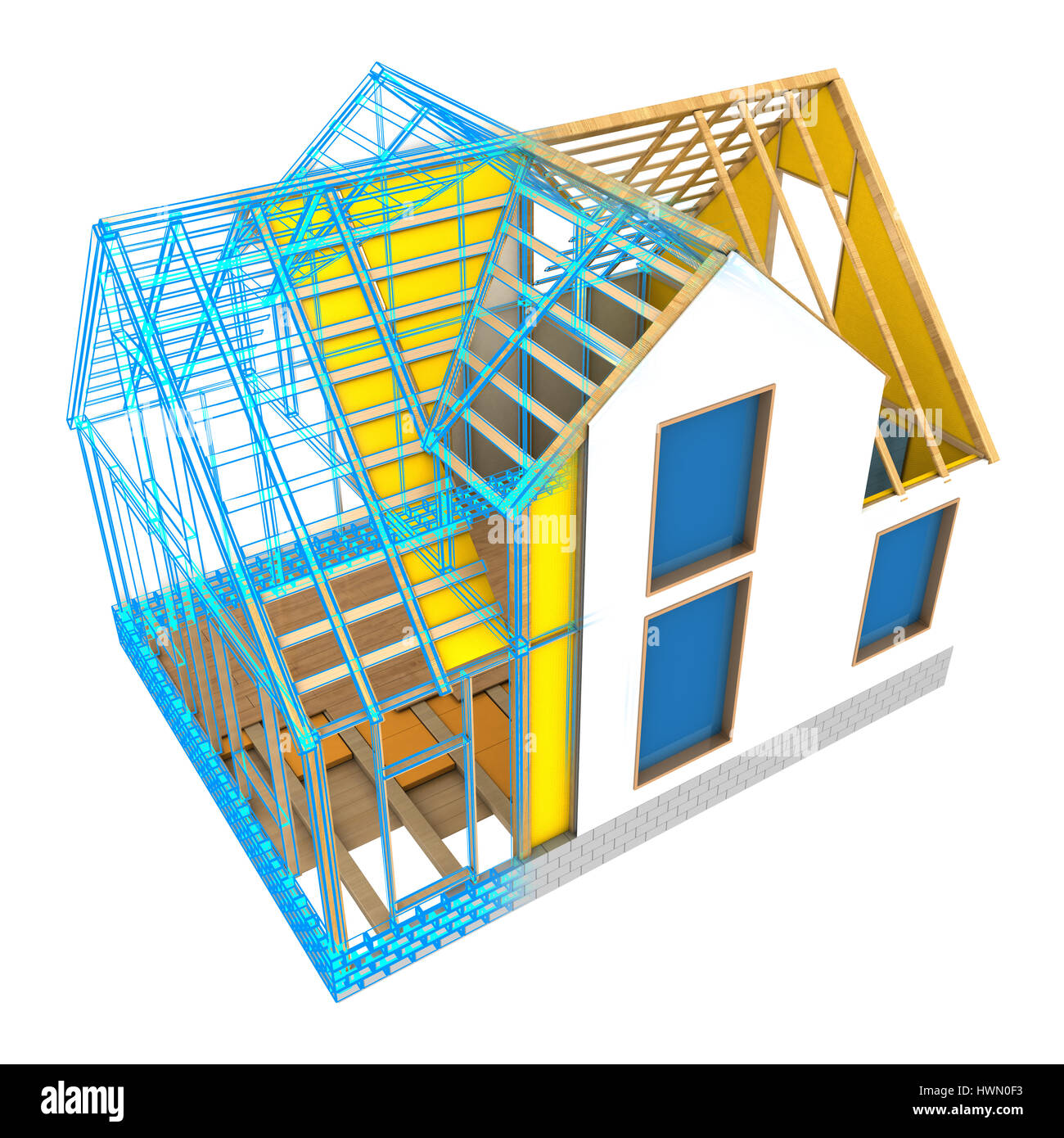 3d illustration of frame house design model, isolated over white ...