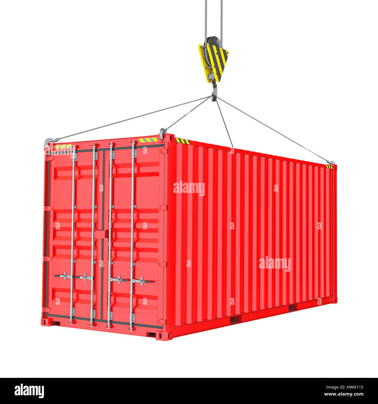 Red Cargo Container Hoisted By Hook Stock Photo - Alamy