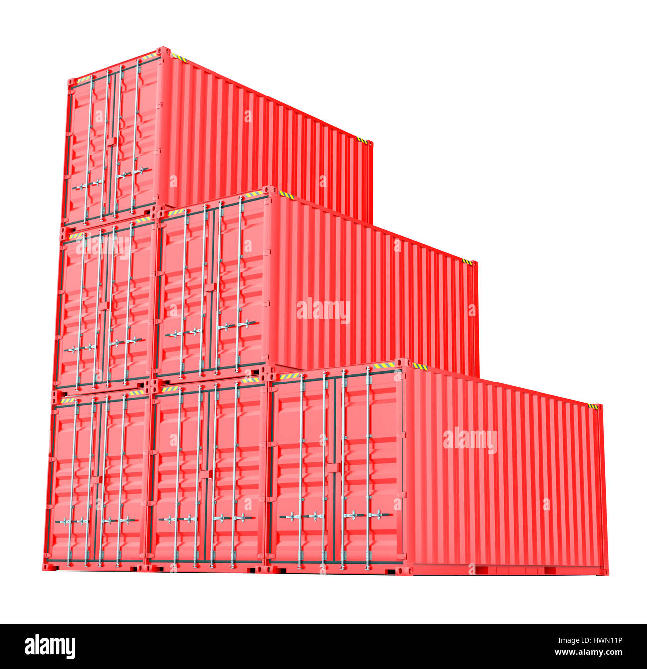 Stacked red cargo containers over white Stock Photo - Alamy