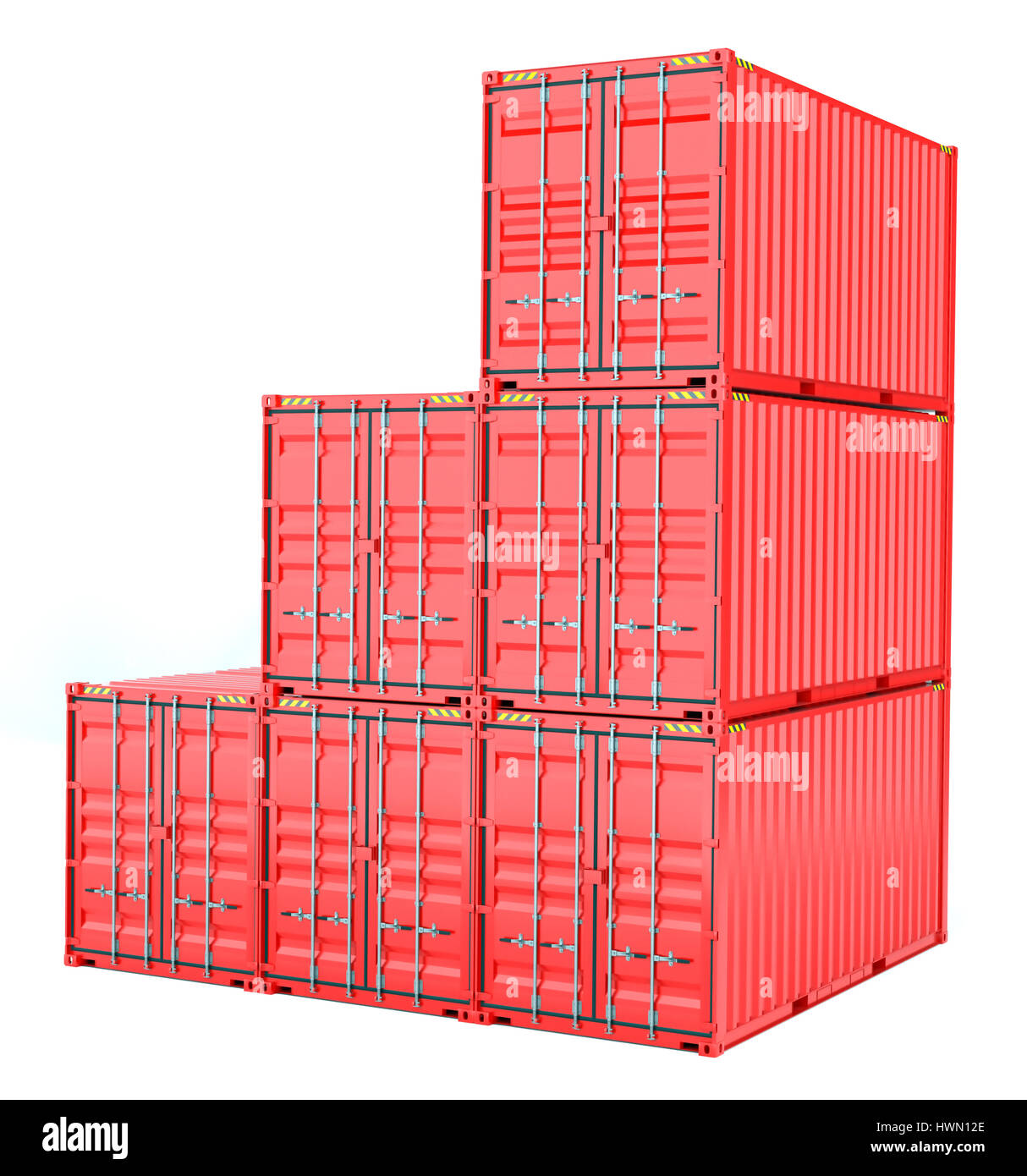 Stacked red cargo containers over white Stock Photo - Alamy