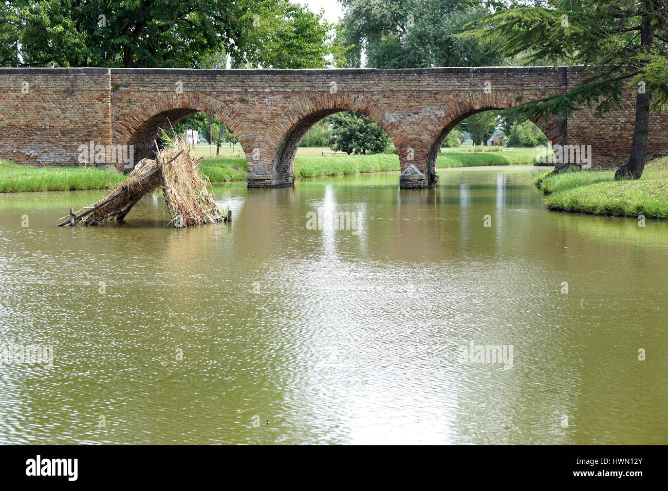 brick bridge over pond Stock Photo - Alamy