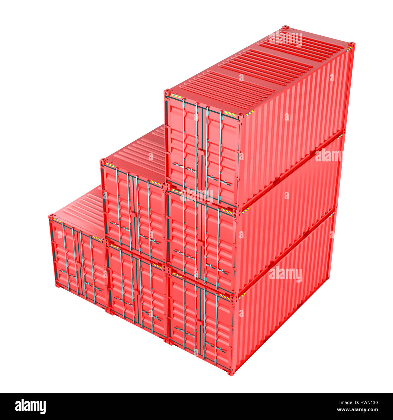 Stacked red cargo containers over white Stock Photo - Alamy