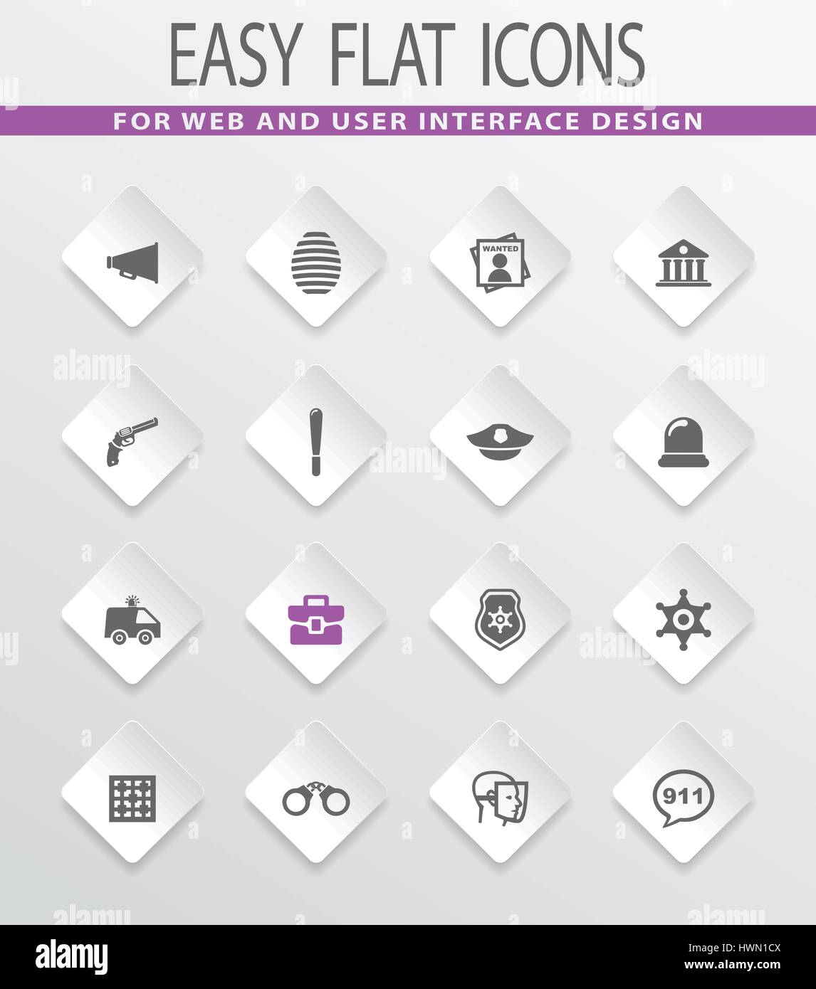 Police easy flat web icons for user interface design Stock Vector Image ...