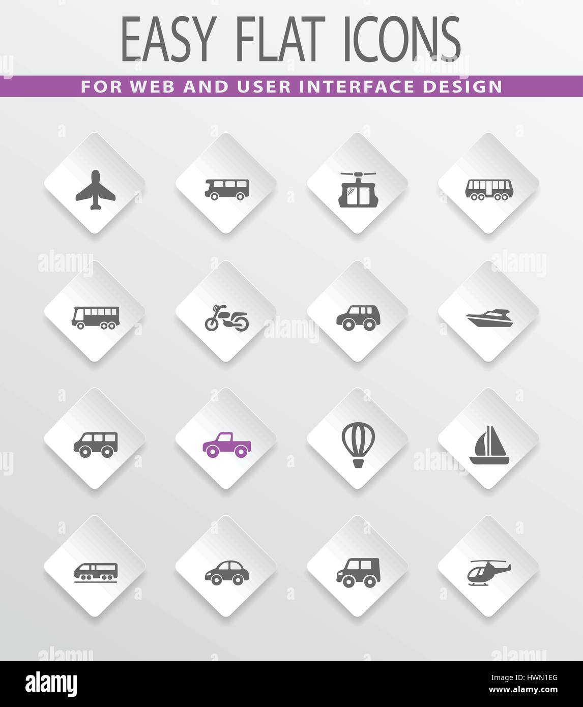 Public transport easy flat web icons for user interface design Stock ...