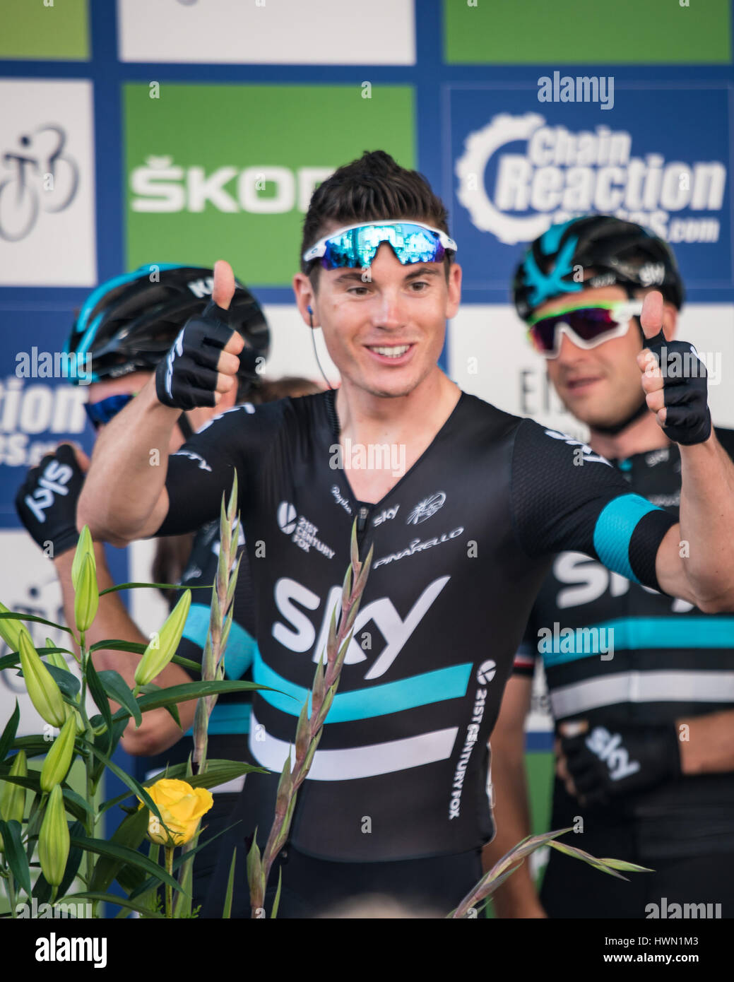 Thumbs up from Ben Swift of Team Sky at sign in at Stage 4 of the Tour ...