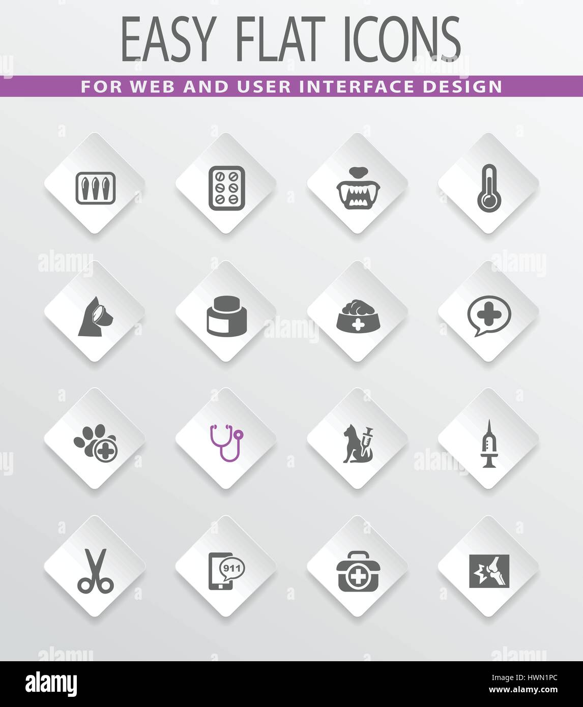 Veterinary clinic easy flat web icons for user interface design Stock ...