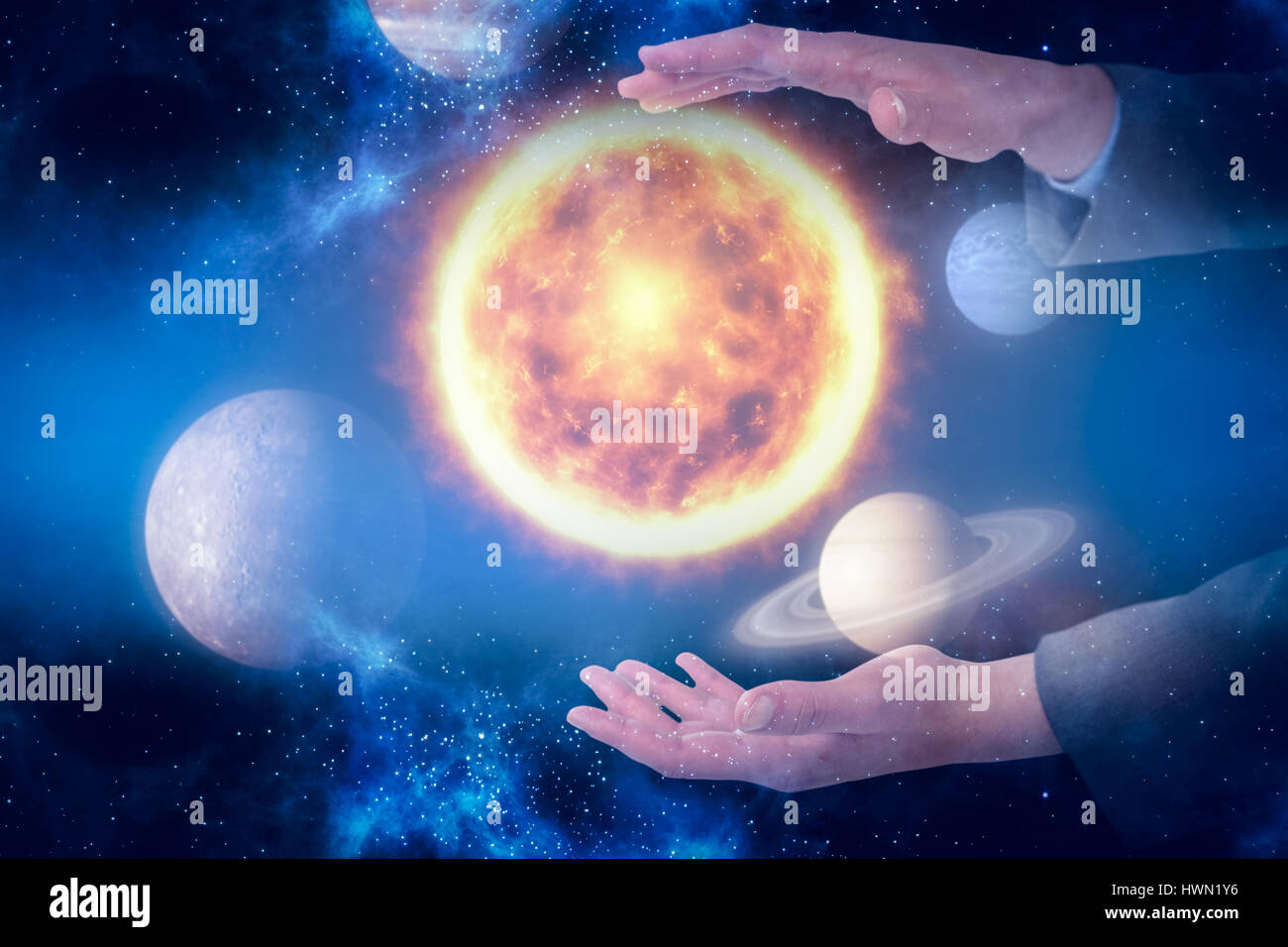 Hands and solar system planets hi-res stock photography and images - Alamy