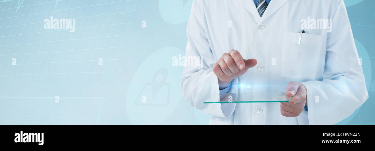 Male doctor using futuristic glass against medical icons Stock Photo ...