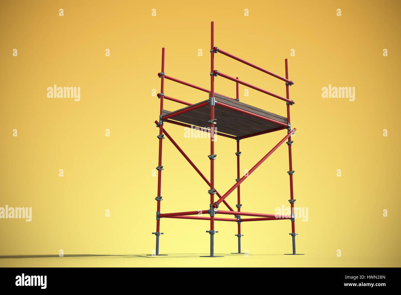 3d image of red scaffold frame against yellow vignette Stock Photo - Alamy