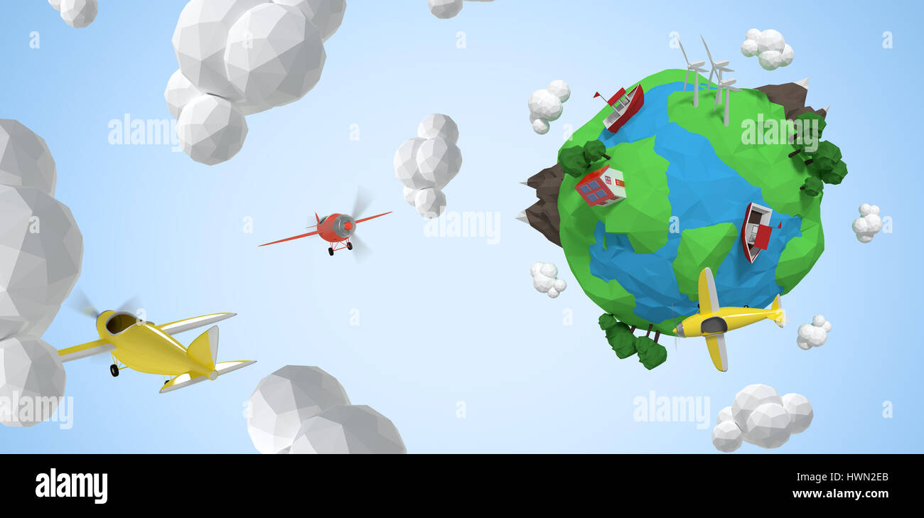 Composite image of globe icons against blue background 3d Stock Photo ...