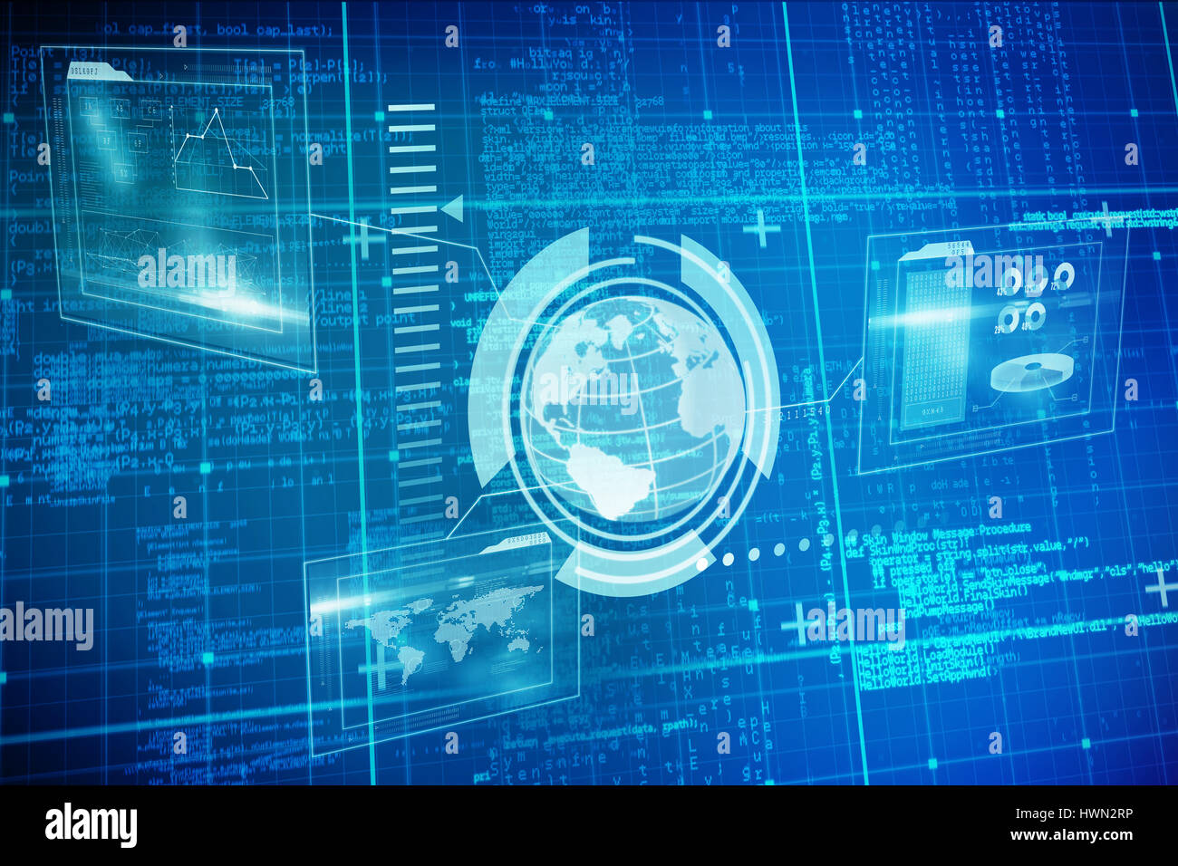Blue matrix and codes against technology interface 3d Stock Photo - Alamy