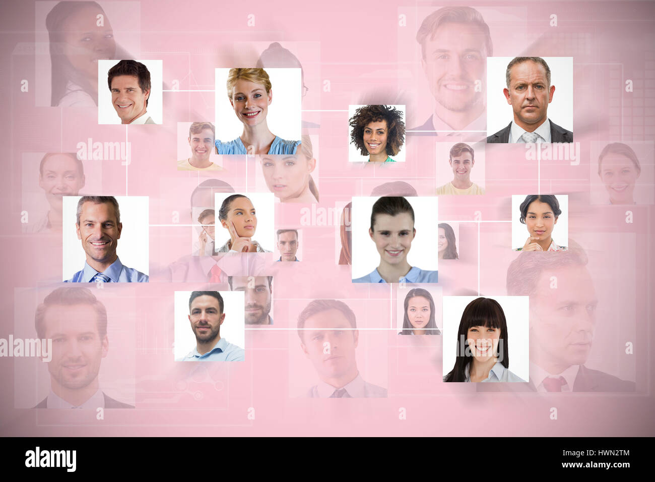 Connection between people against pink background Stock Photo - Alamy