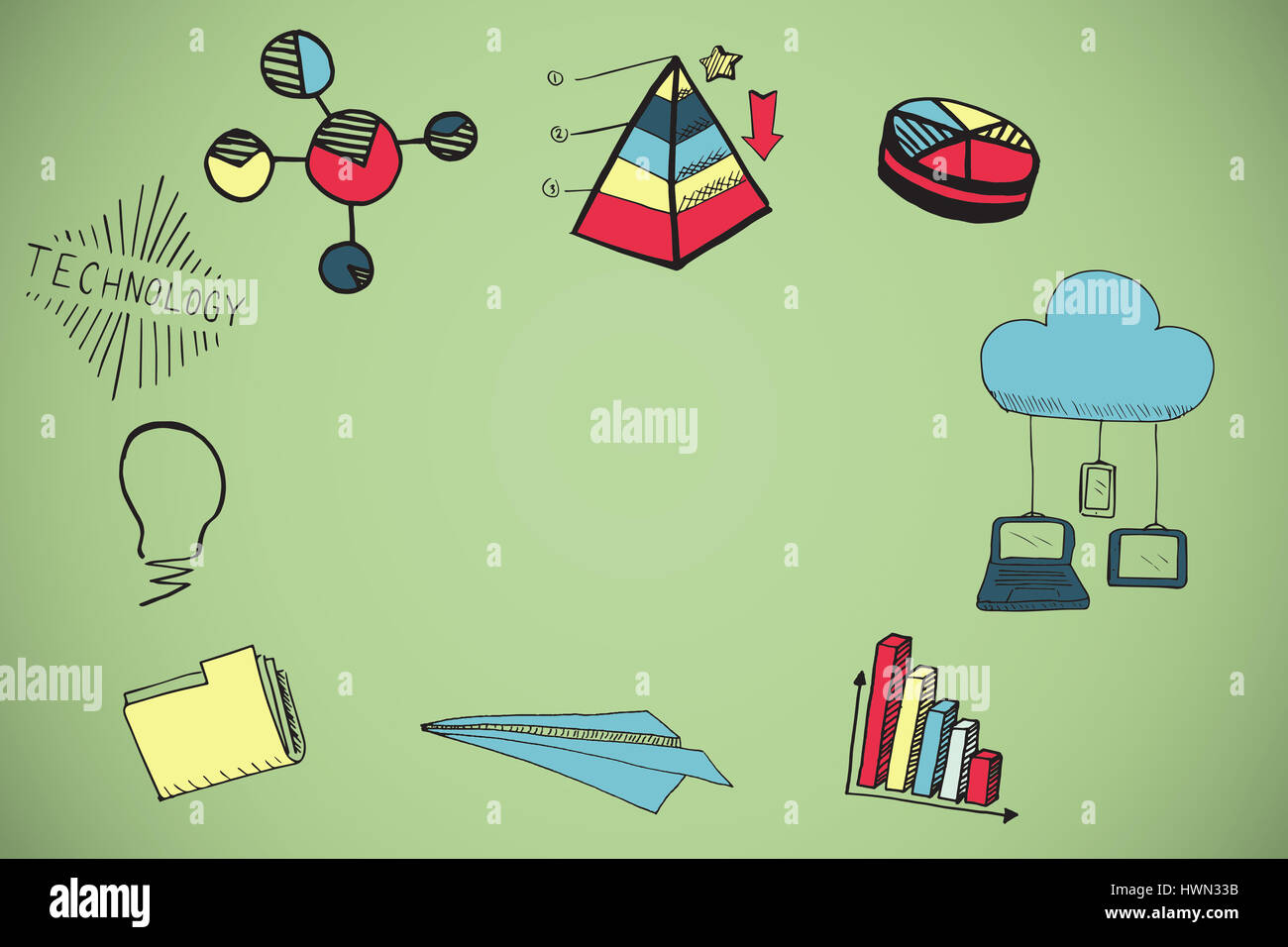 Composite image of statistics icons against green background Stock ...