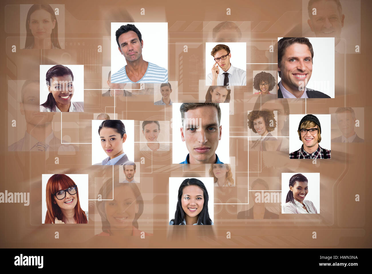 Connection between people against brown background Stock Photo - Alamy