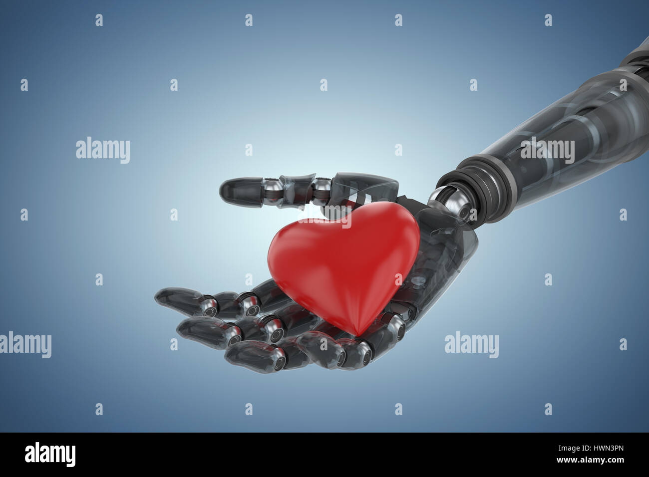 Three dimensional image of cyborg showing heart shape decoration ...