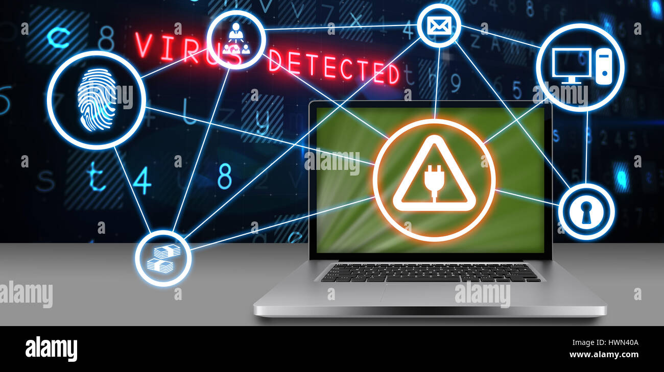 Laptop against white background against virus background 3d Stock Photo ...