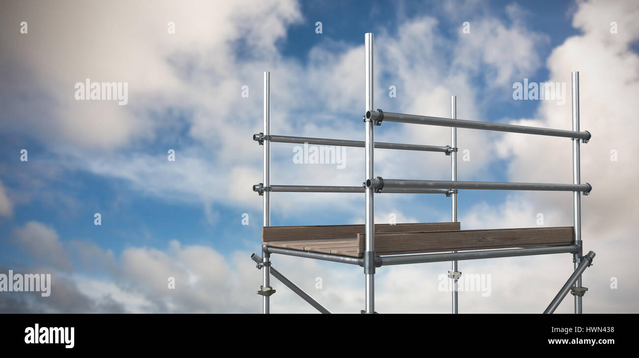 Digitally generated image of scaffolding against blue sky with white ...