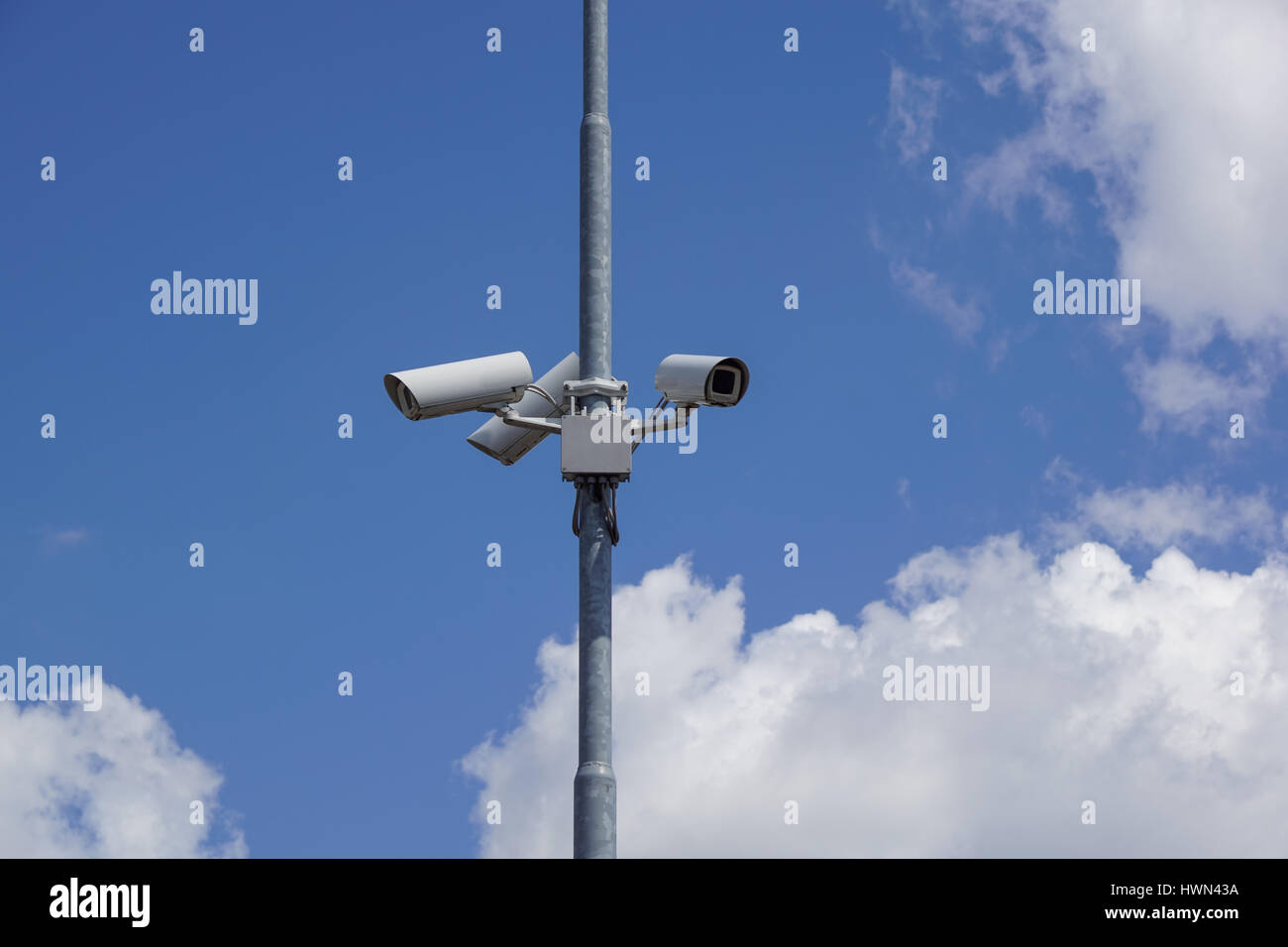 security cctv cameras on a pole with blue sky background Stock Photo ...