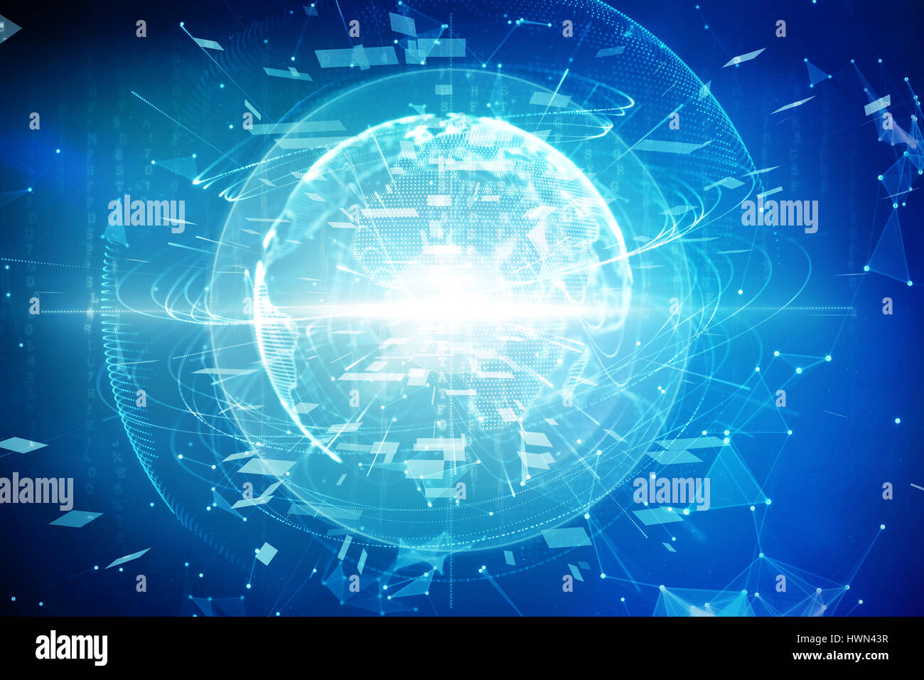Circle against binary coding over black background against global ...