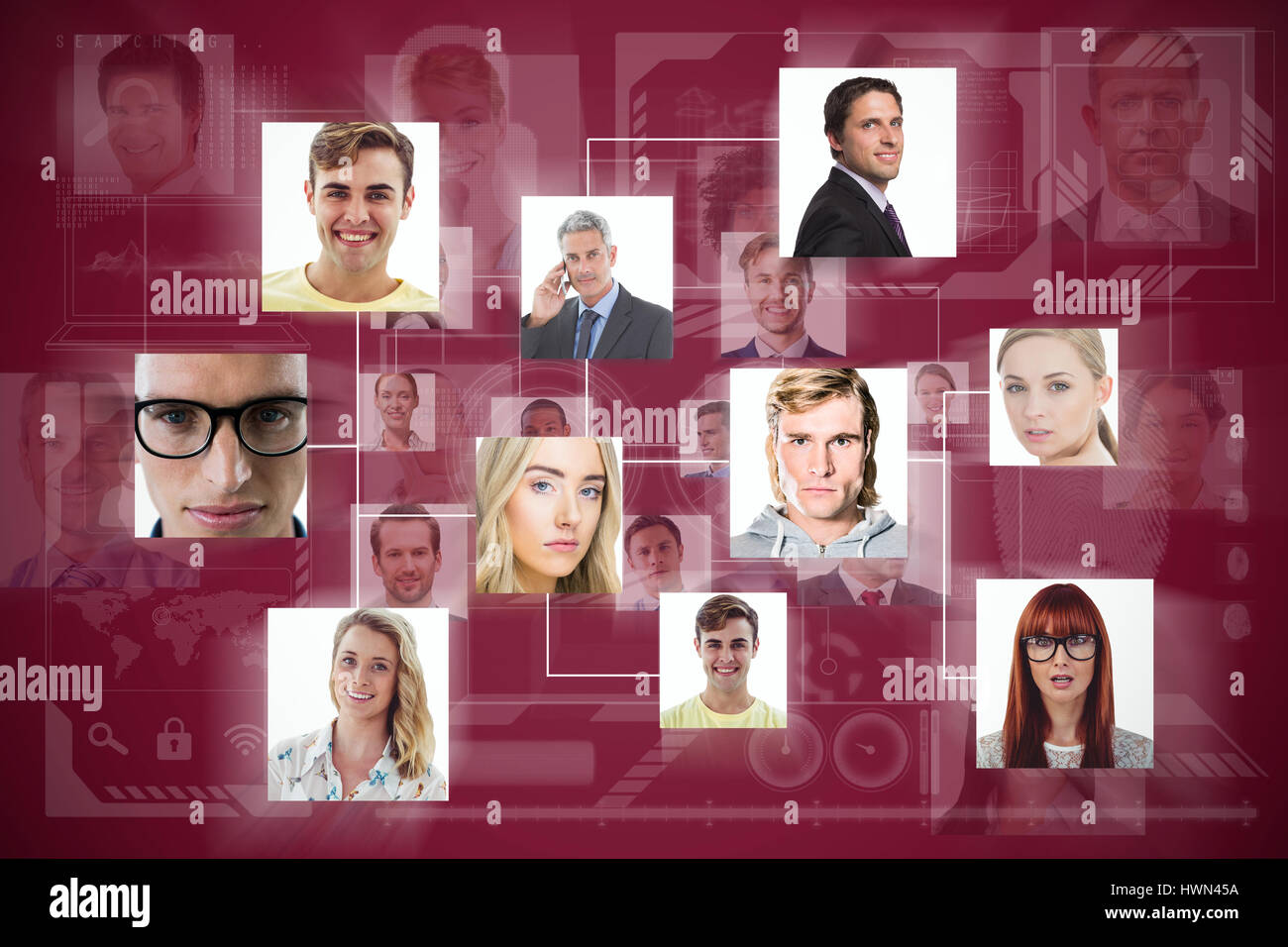 Composite image of headshots against pink background Stock Photo - Alamy