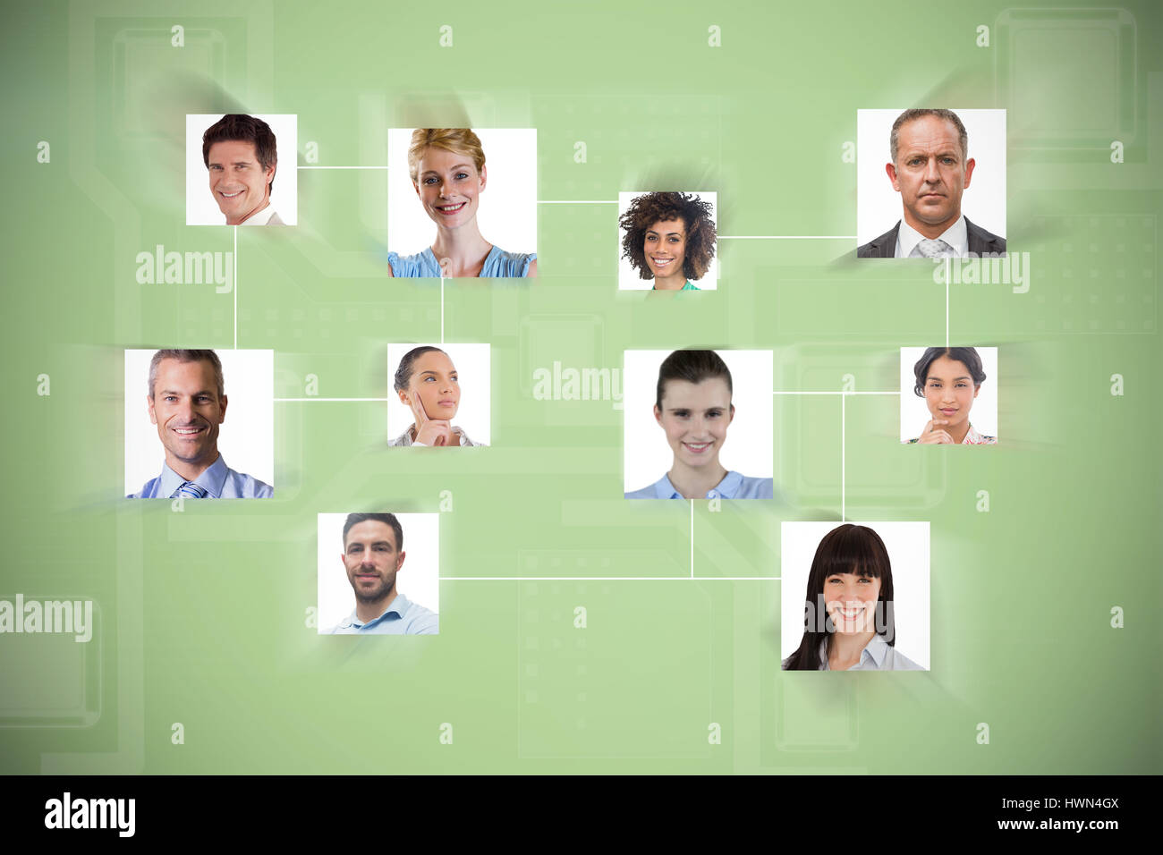 Connection between people against green background Stock Photo - Alamy