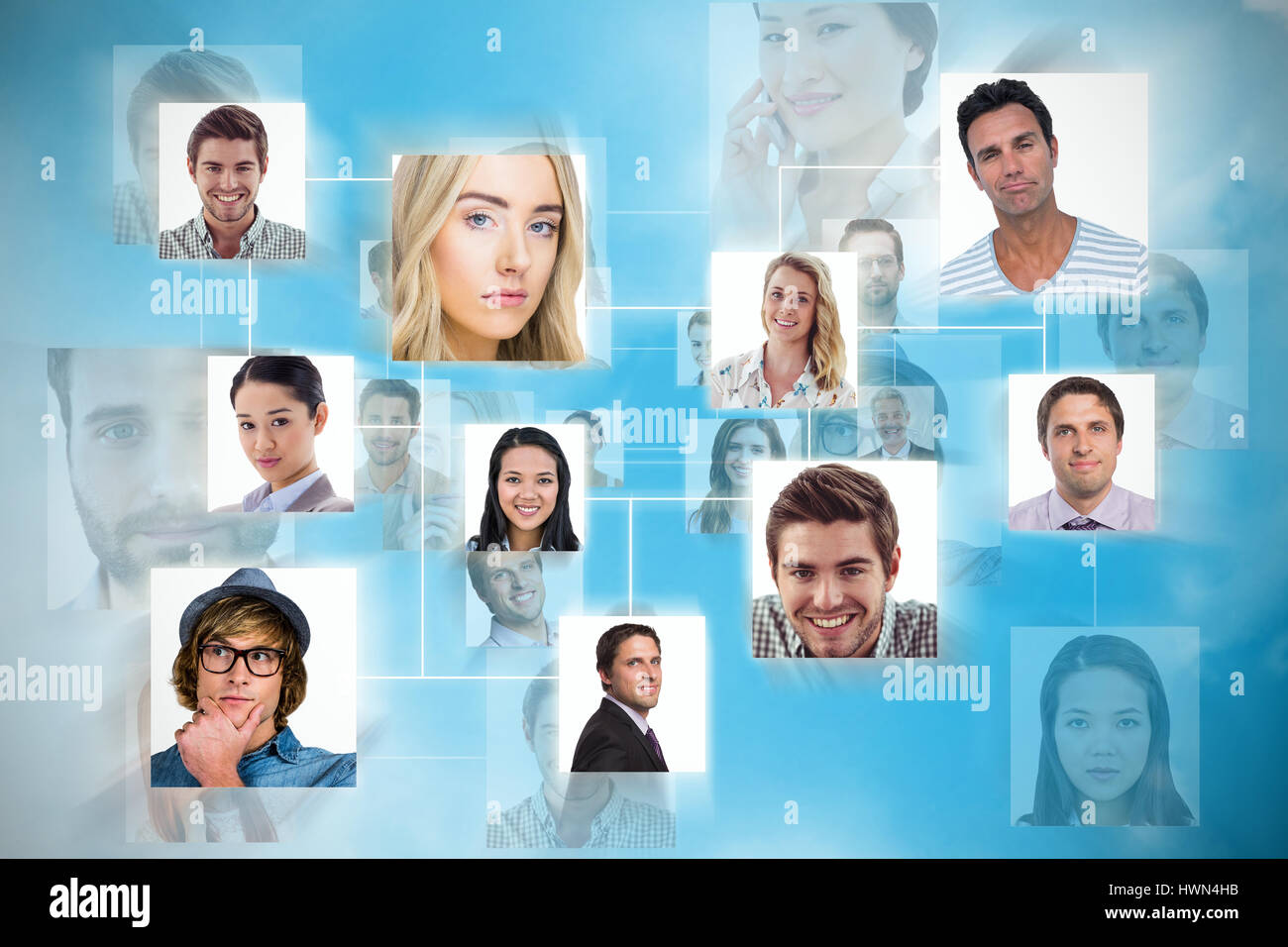 Portrait of people against white background against blue background ...