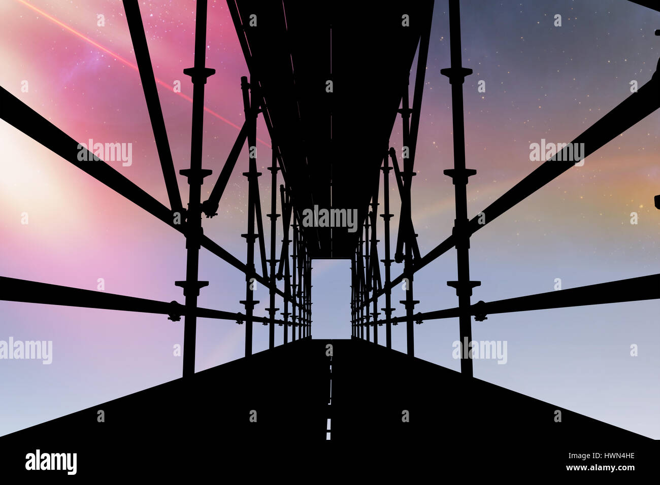 3d image of construction scaffolding against aurora in night sky Stock ...