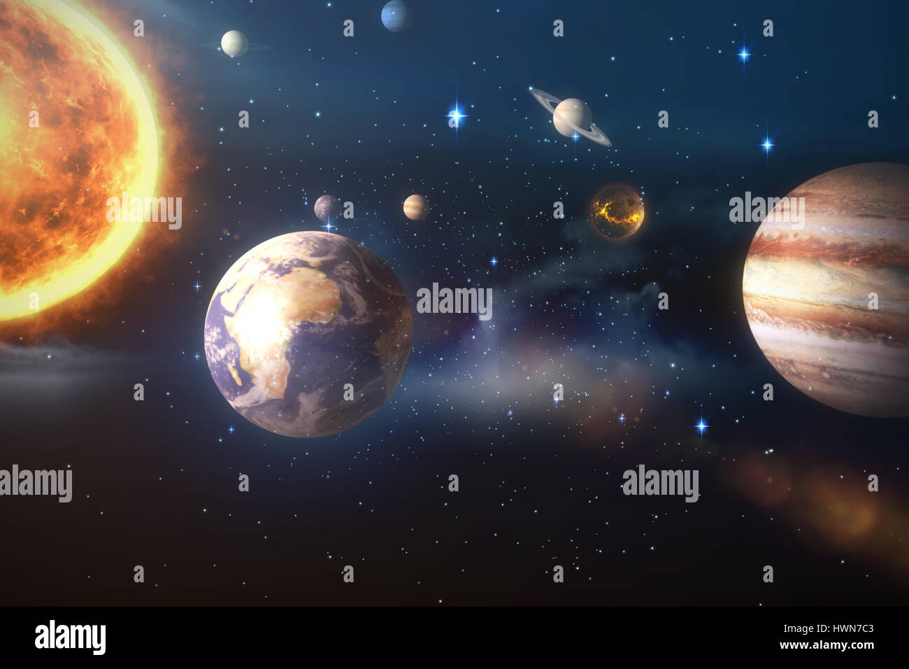 Digital composite image of solar system against white background 3d ...