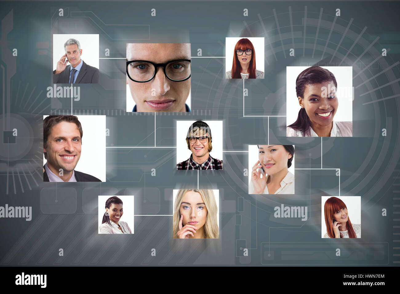 Connection between people against dark grey background Stock Photo - Alamy