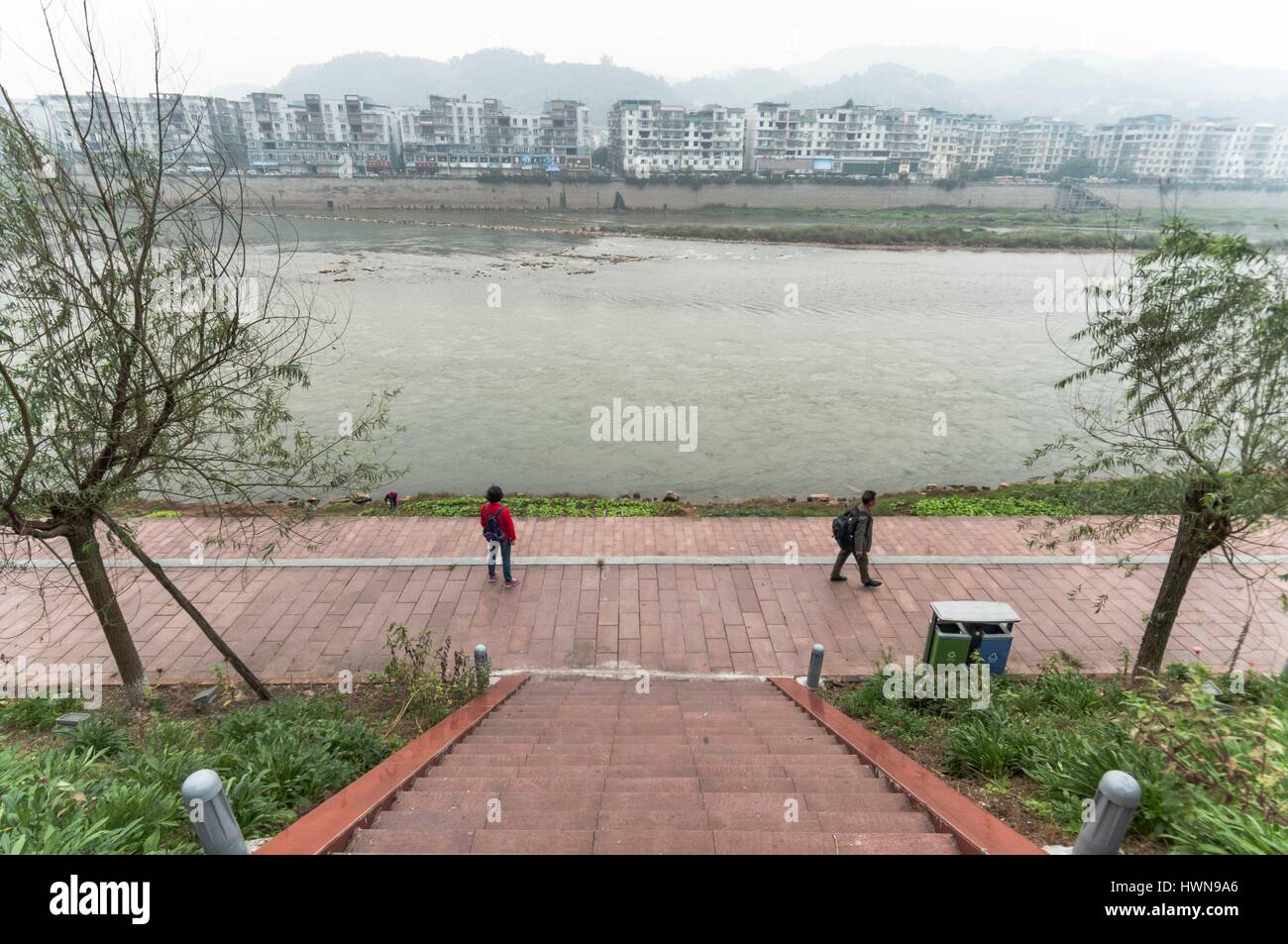 China, Guizhou, Chishui, downtown of new town part, along Chishui river ...