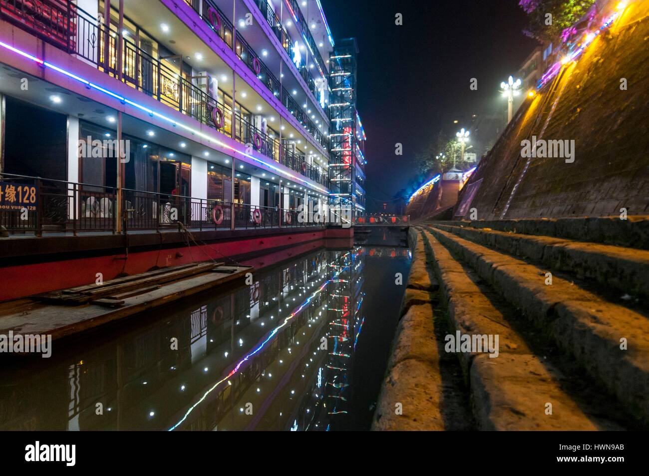 China, Guizhou, Chishui, dockside of Chishui river in downtown Stock ...