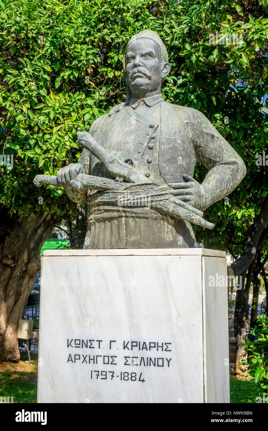 Greece, Crete, Chania, 1866 square, statue of Konstantinos Kriaris, one ...