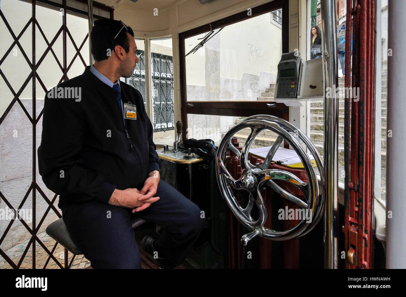 Portugal, Lisbon, tramway driver Stock Photo - Alamy