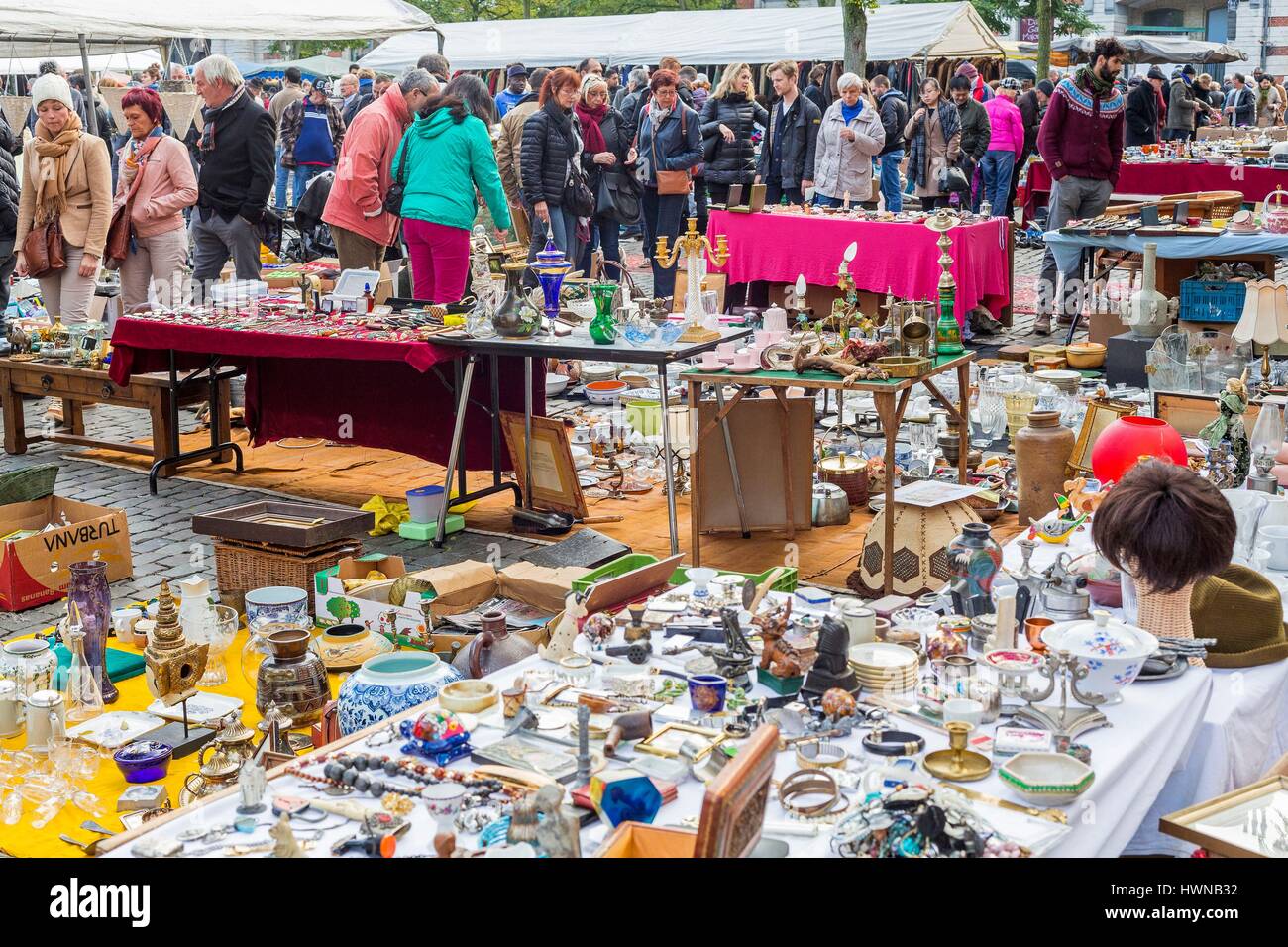 Belgium, Brussels, Marolles district, Place du Jeu de Balls, a daily ...