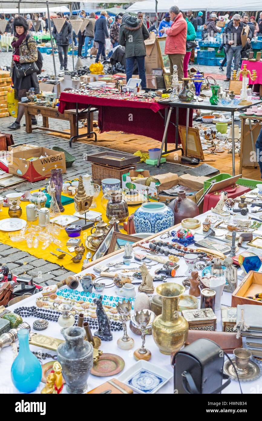Belgium, Brussels, Marolles district, Place du Jeu de Balls, a daily ...