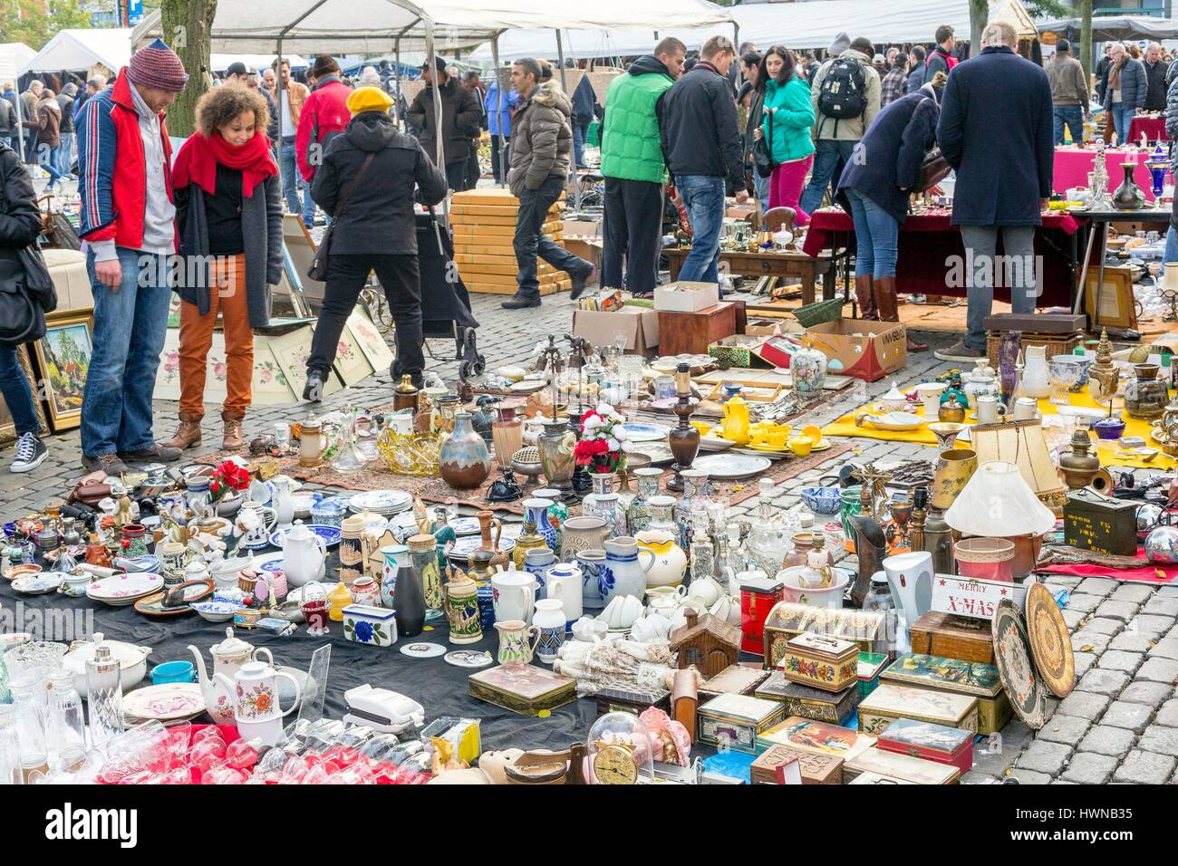 Belgium, Brussels, Marolles district, Place du Jeu de Balls, a daily ...