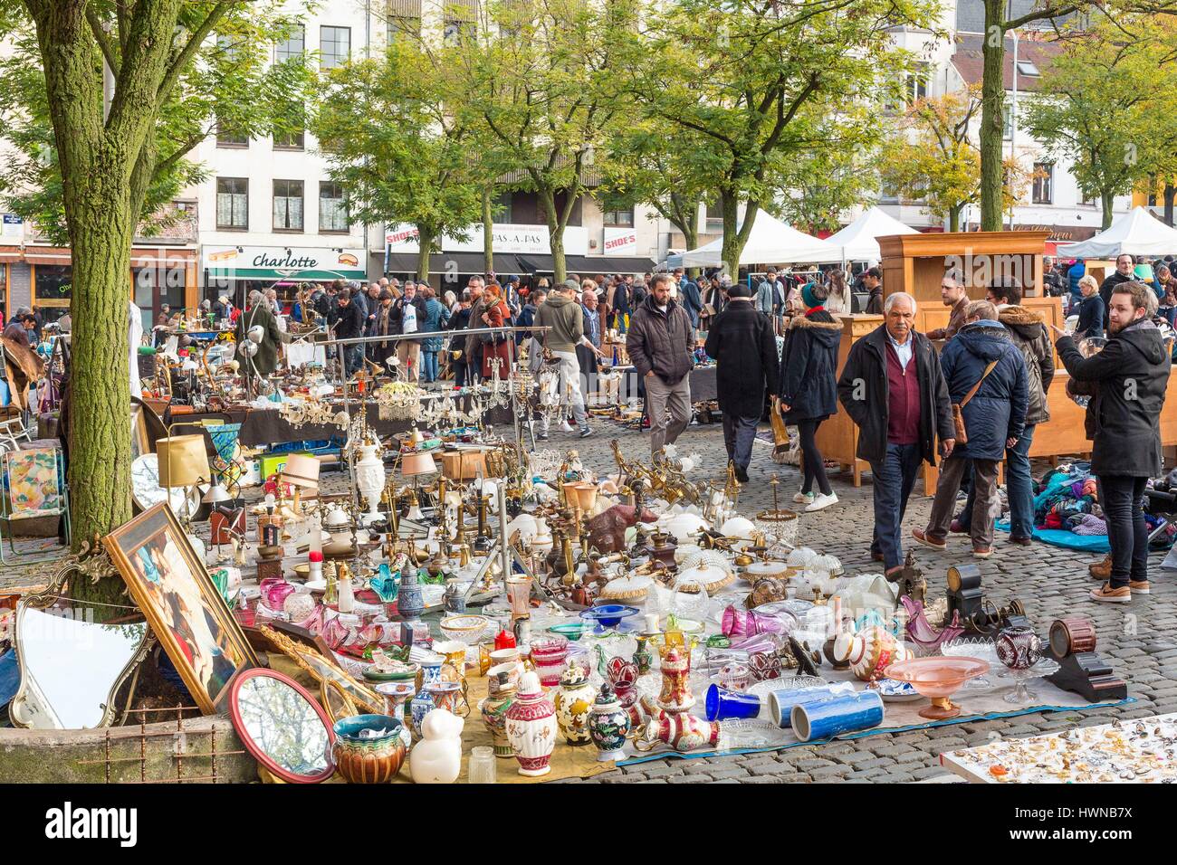 Belgium, Brussels, Marolles district, Place du Jeu de Balls, a daily ...