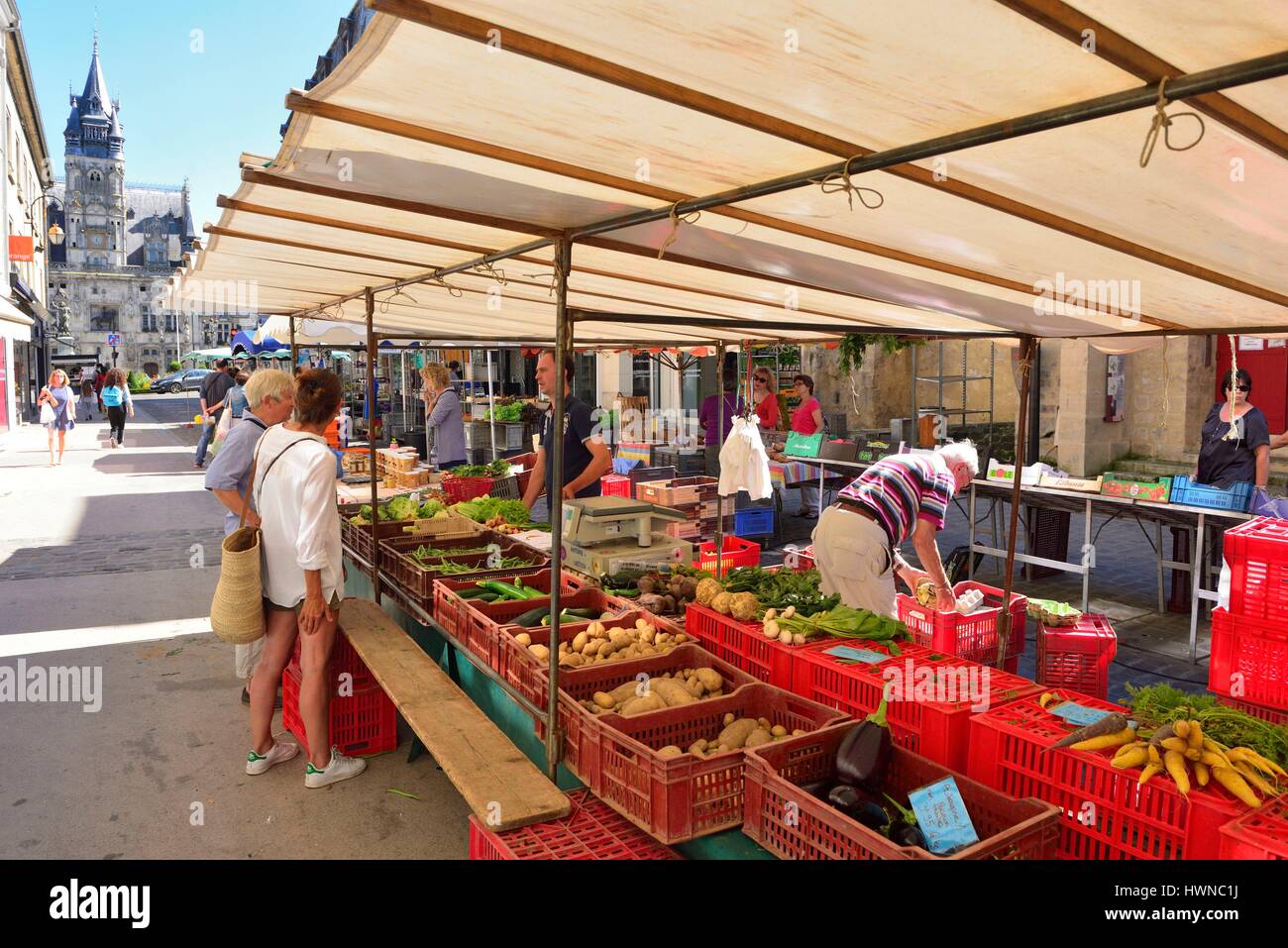 People shopping fruit street market stall france hi-res stock ...