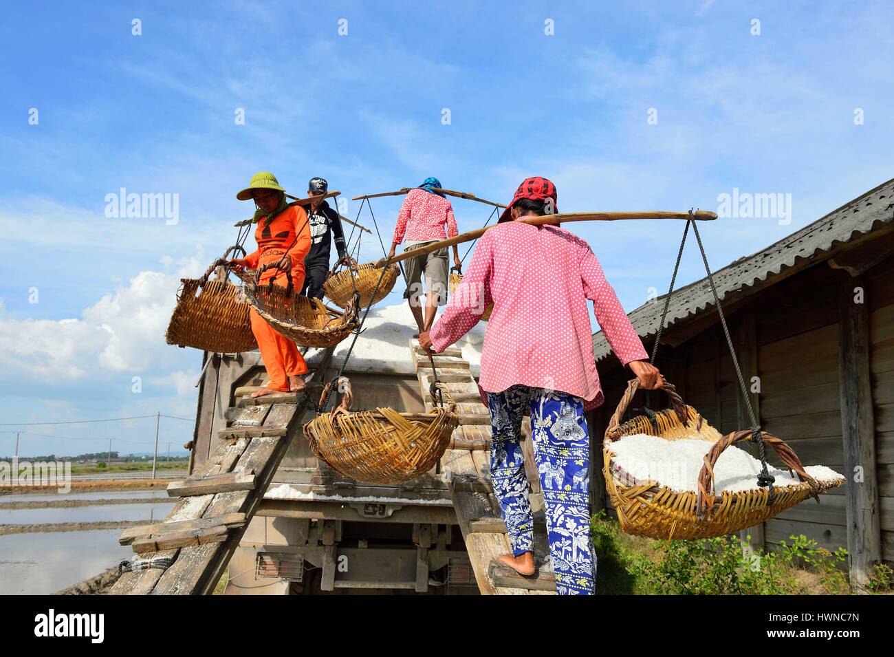 Cambodia, Kampot province, Kampot, salt fields, salt harves Stock Photo ...