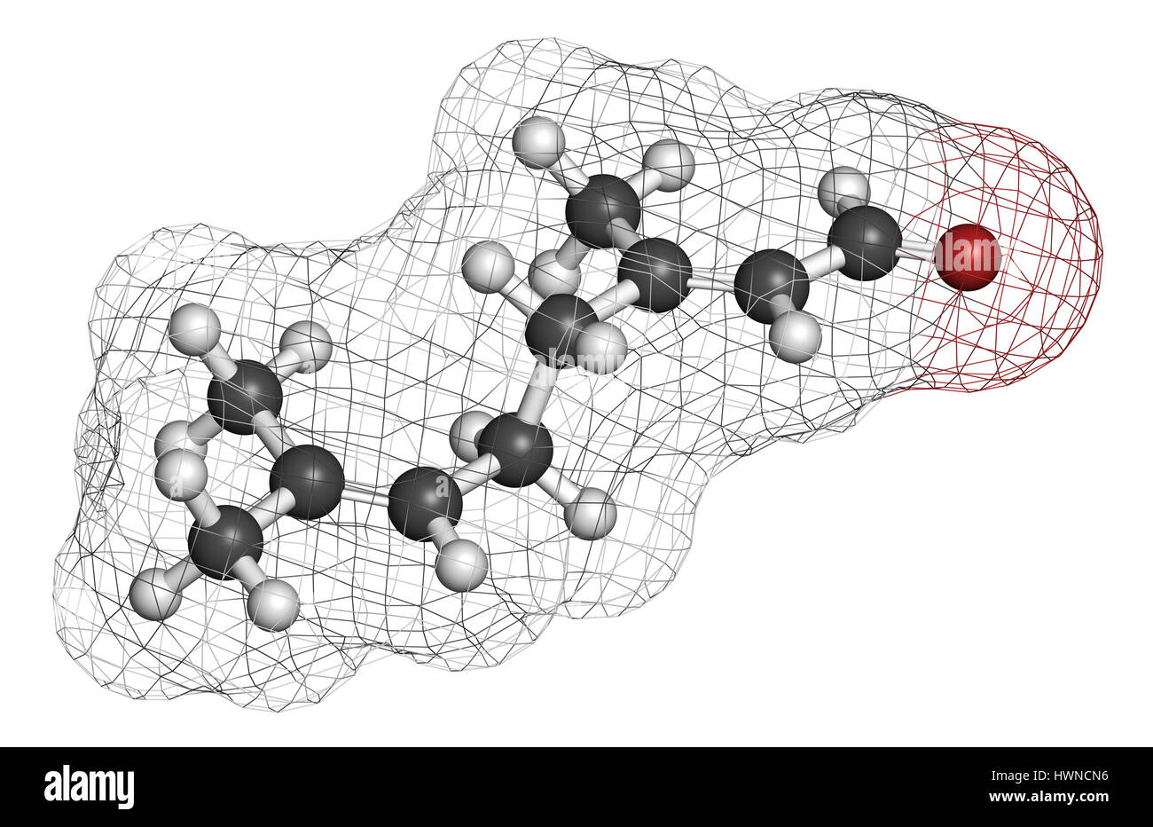 Geranial lemon fragrance molecule. 3D rendering. Atoms are represented ...