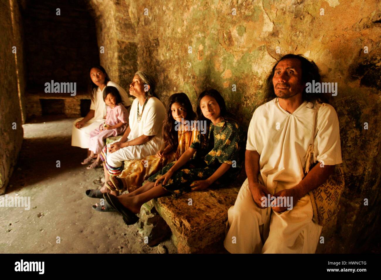 Mexico, Chiapas, Yaxchilan, Lacandons paying homage to the Mayan ...