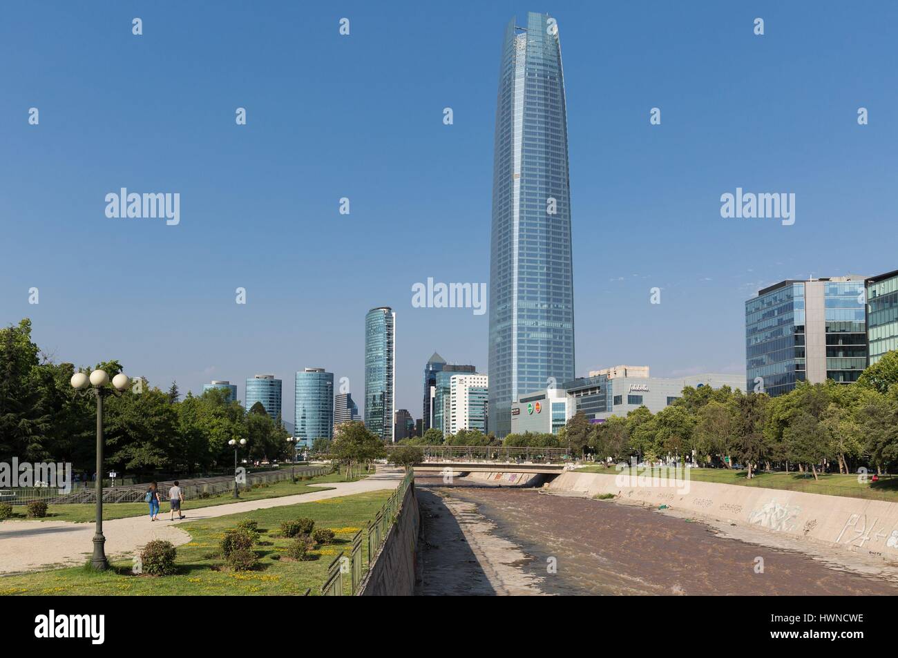 Chile, Santiago, Costanera district and Las Esculturas park, theTower ...