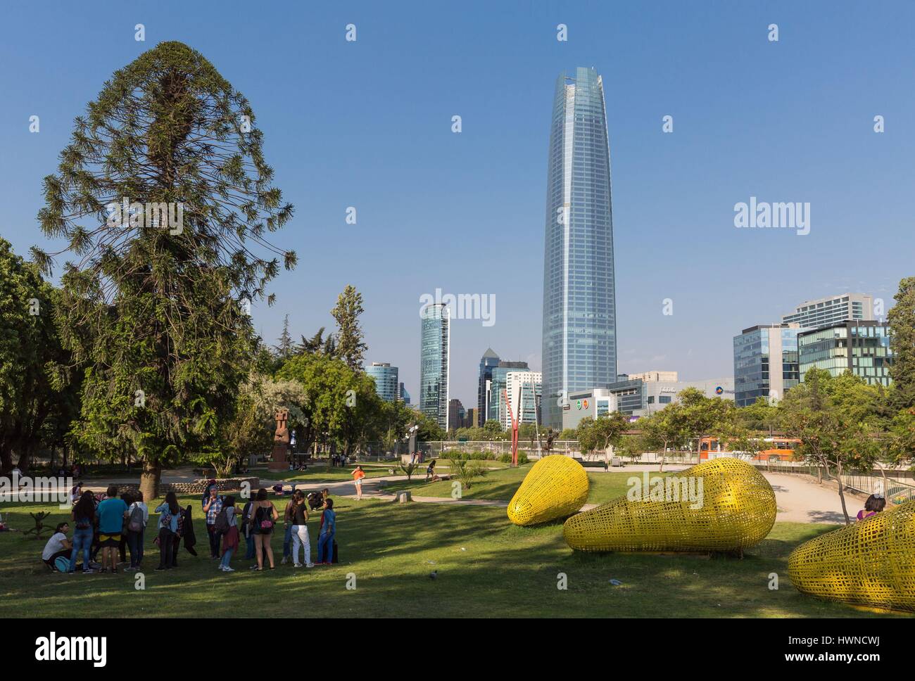 Chile, Santiago, Costanera district and Las Esculturas park, theTower ...